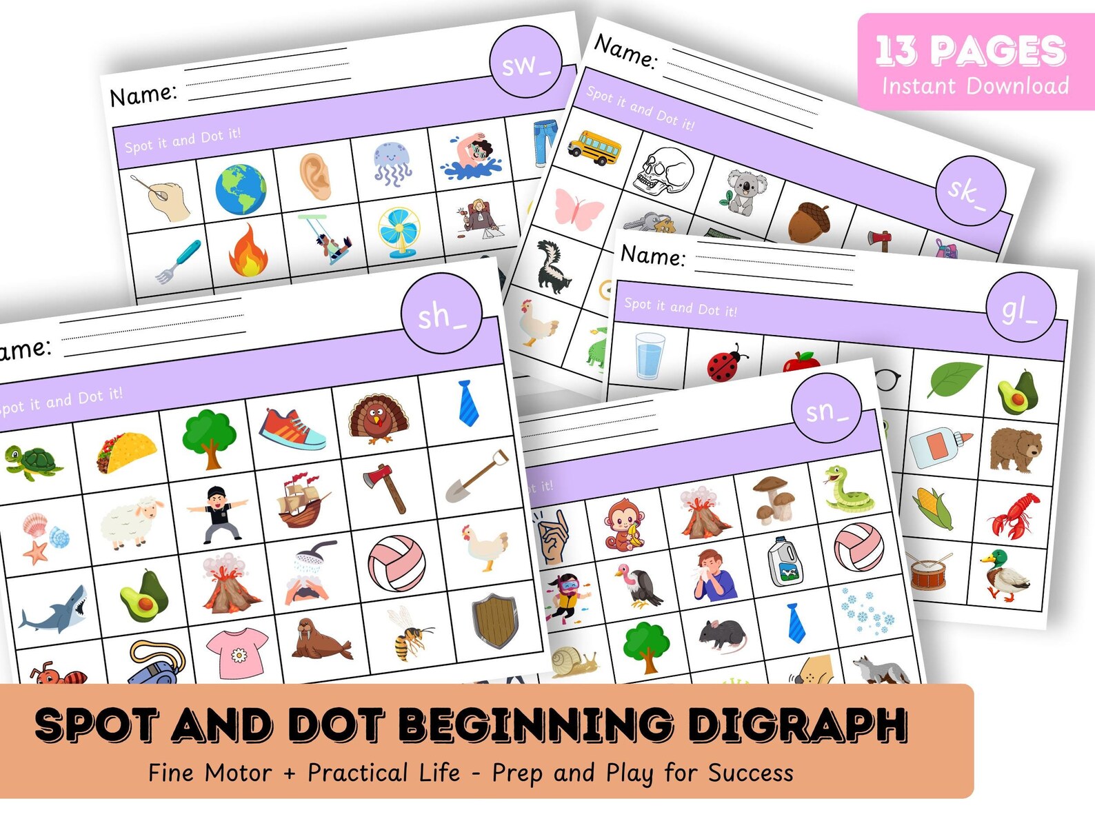 Beginning Digraph Spot and Dot | Phonics CVC Amplify Phonemic Awareness ...