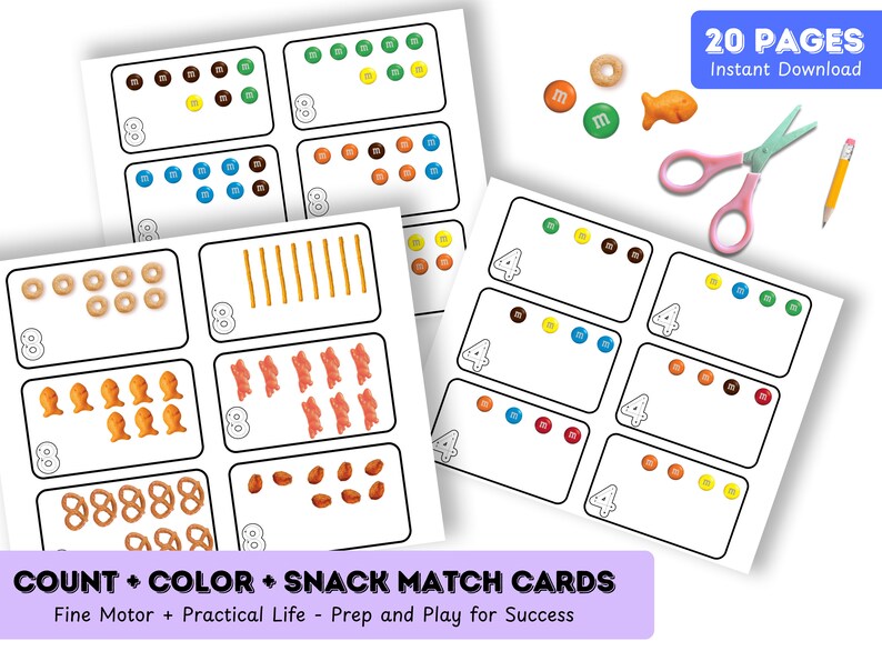 Count, Color and Snack Activity Cards Numbers 1-10, Matching Colors ...