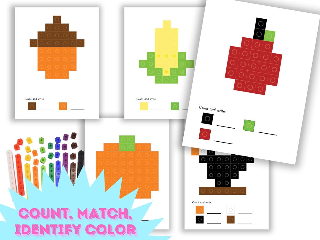 Snap Cubes Mats, Connecting Cubes Task Cards, Preschool, Kindergarten ...