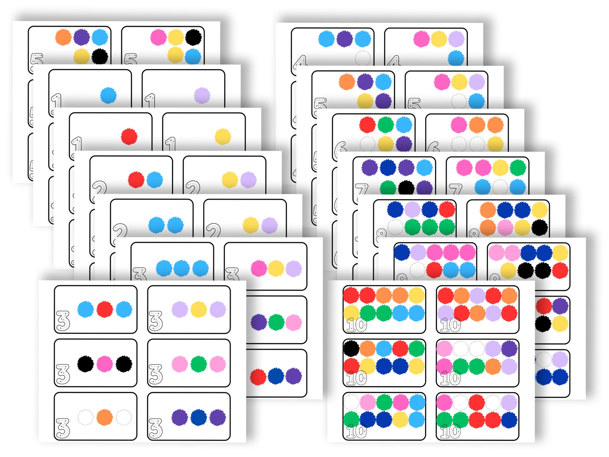 Counting and Color Activity With Pompoms, Numbers 1-10, Matching Colors ...
