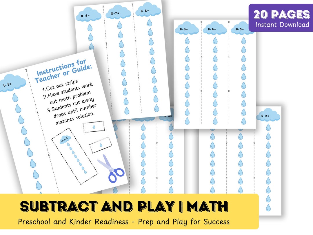 Subtract and Cut Activity, Kindergarten, Toddler, Preschool Math, Fine ...