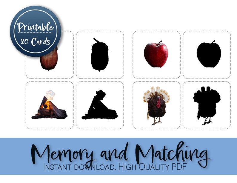 Autumn Shadow Matching Cards Montessori Printable Activity Toddler ...