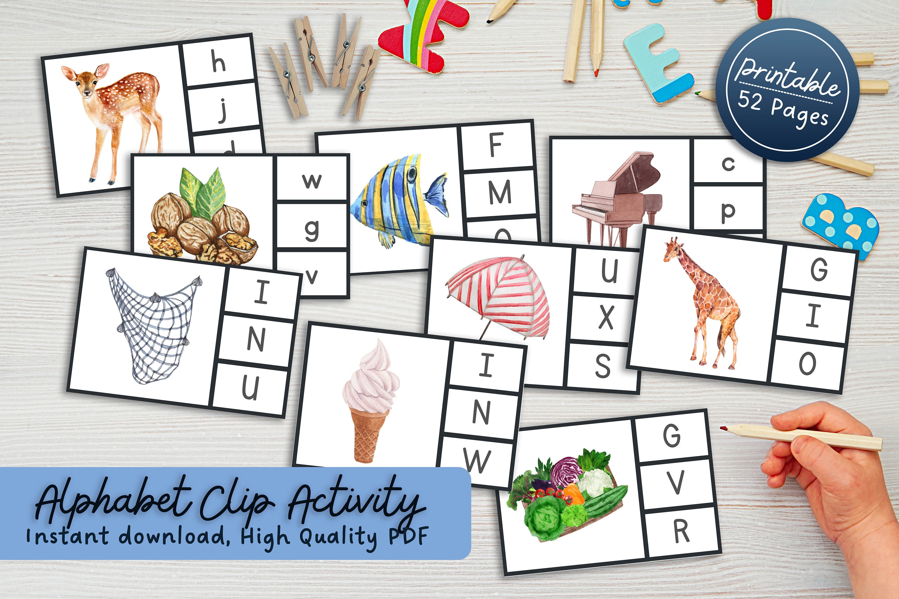 Alphabet Clip Cards Peg It Flash Cards, Peg It, Clip Cards, Educational ...