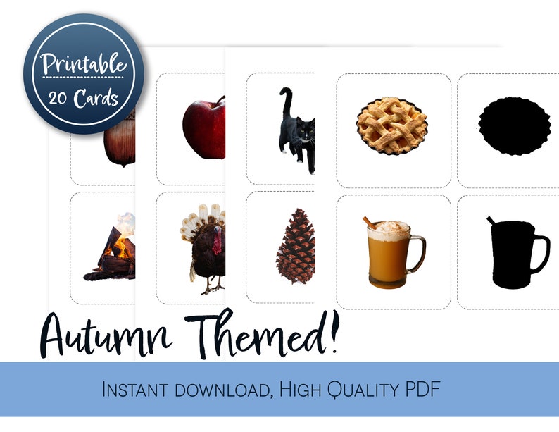 Autumn Shadow Matching Cards Montessori Printable Activity Toddler ...