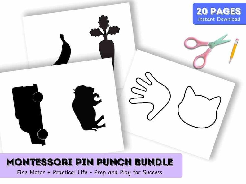 Montessori Pin Punch Bundle | Fine Motor Activity Preschool Toddler ...