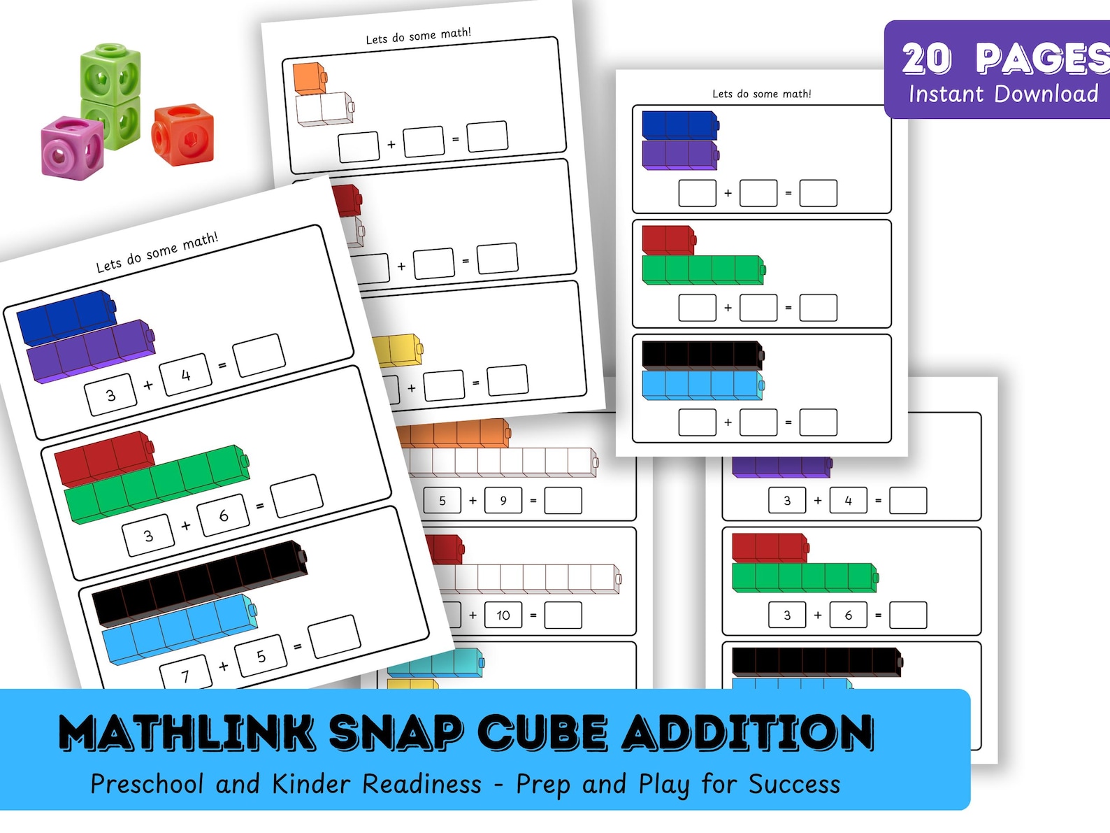 Addition With Snap Cubes 37 Cards, Math Centers, Counting Activity ...