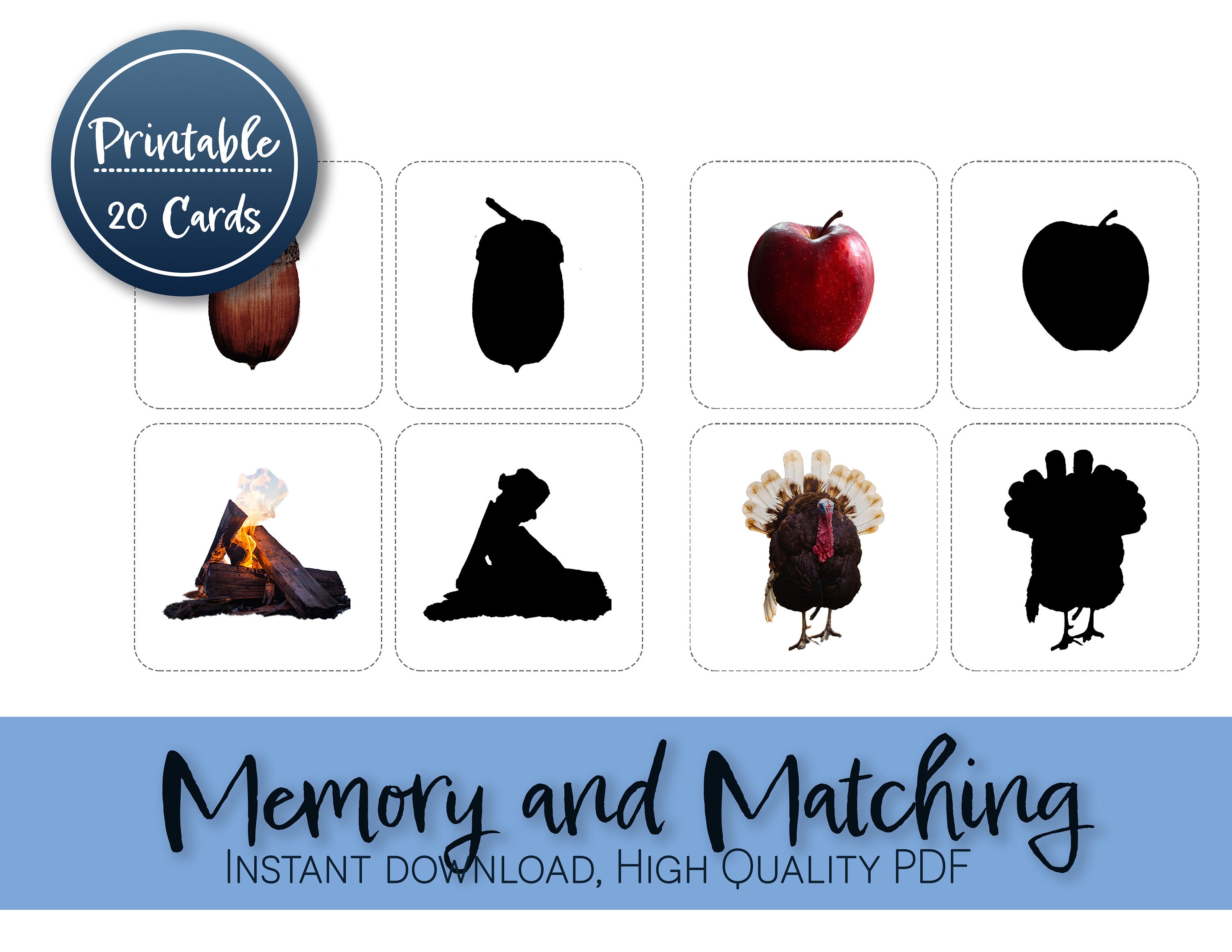 Autumn Shadow Matching Cards Montessori Printable Activity Toddler ...