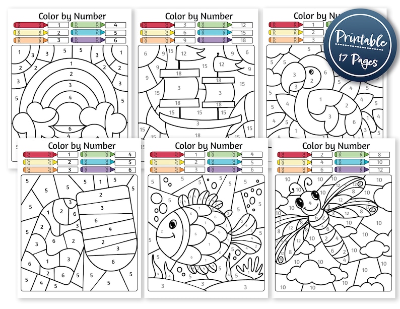 Pre-k Color by Number Printable Worksheet Educational - Etsy