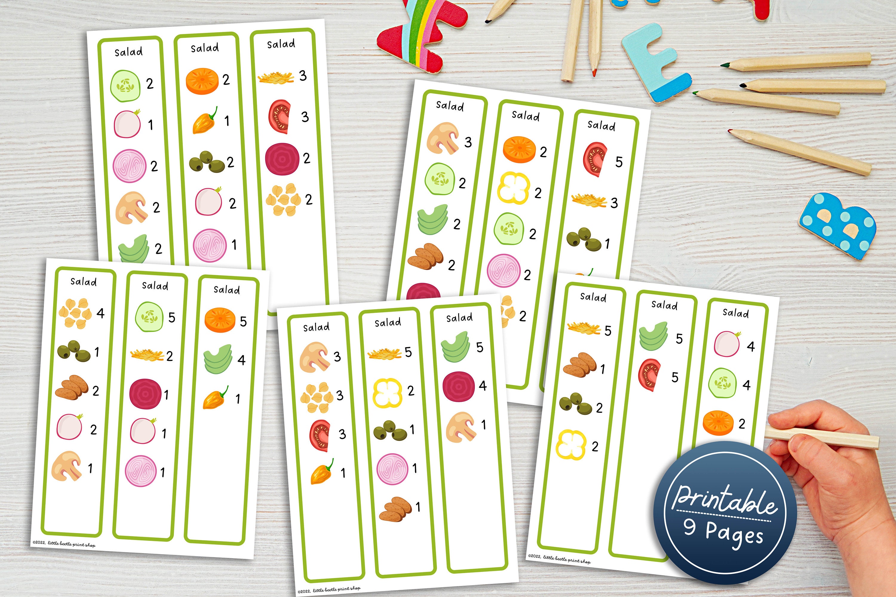 Salad Recipe Pretend Play | Pre-school Activity Counting Game Match ...