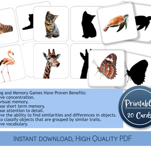 Animal Shadow Matching Cards - Montessori Printable Activity - Toddler ...