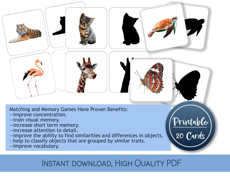 Animal Shadow Matching Cards - Montessori Printable Activity - Toddler ...