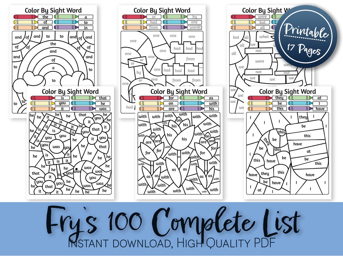 Pre-k Sight Words Printable Worksheets Fry's 100 - Etsy