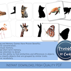 Animal Shadow Matching Cards - Montessori Printable Activity - Toddler ...