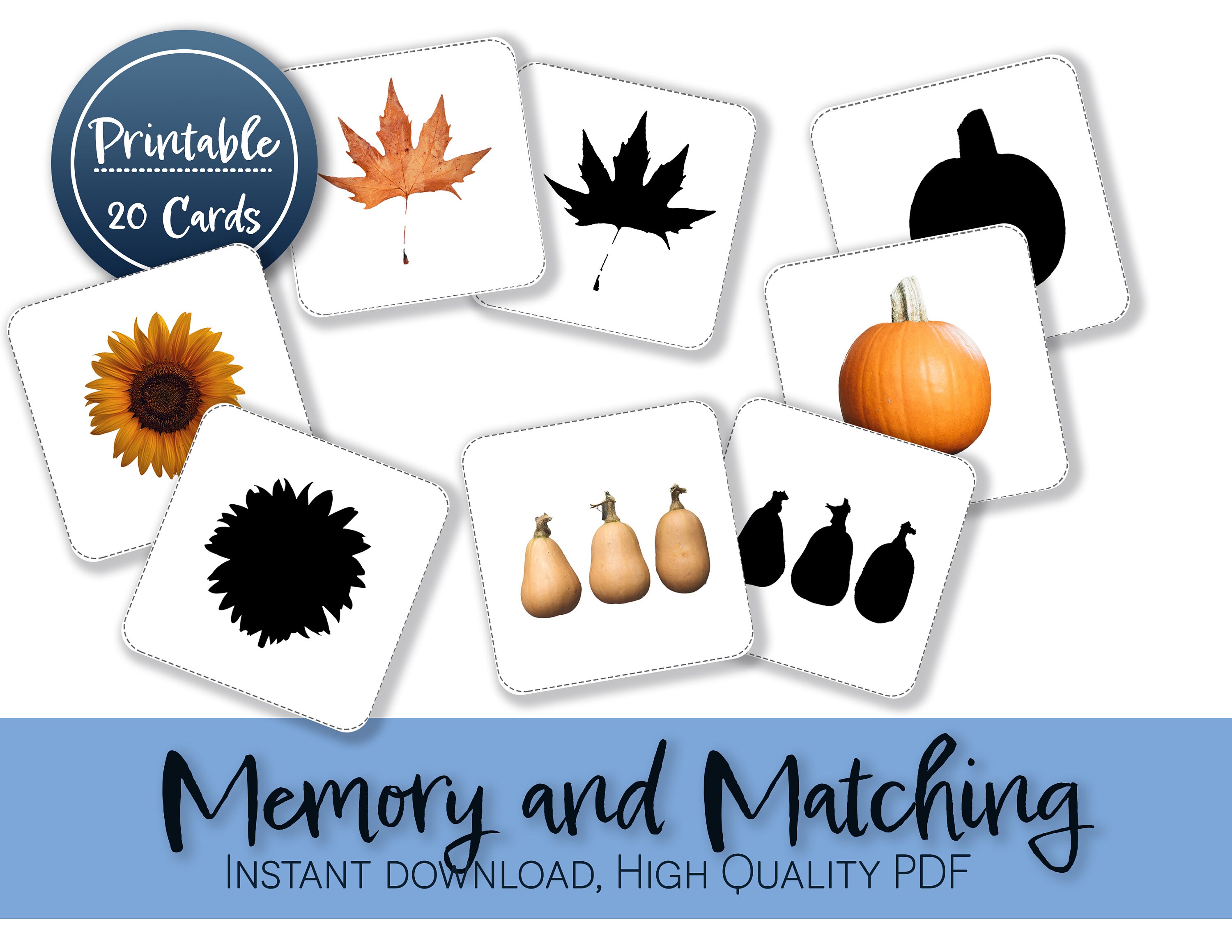 Autumn Shadow Matching Cards Montessori Printable Activity Toddler ...