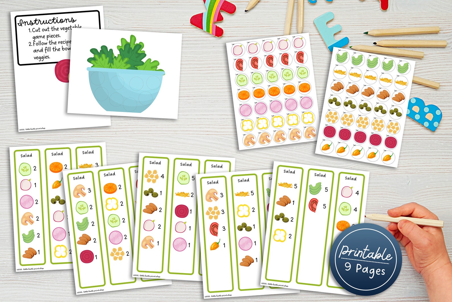 Salad Recipe Pretend Play | Pre-school Activity Counting Game Match ...