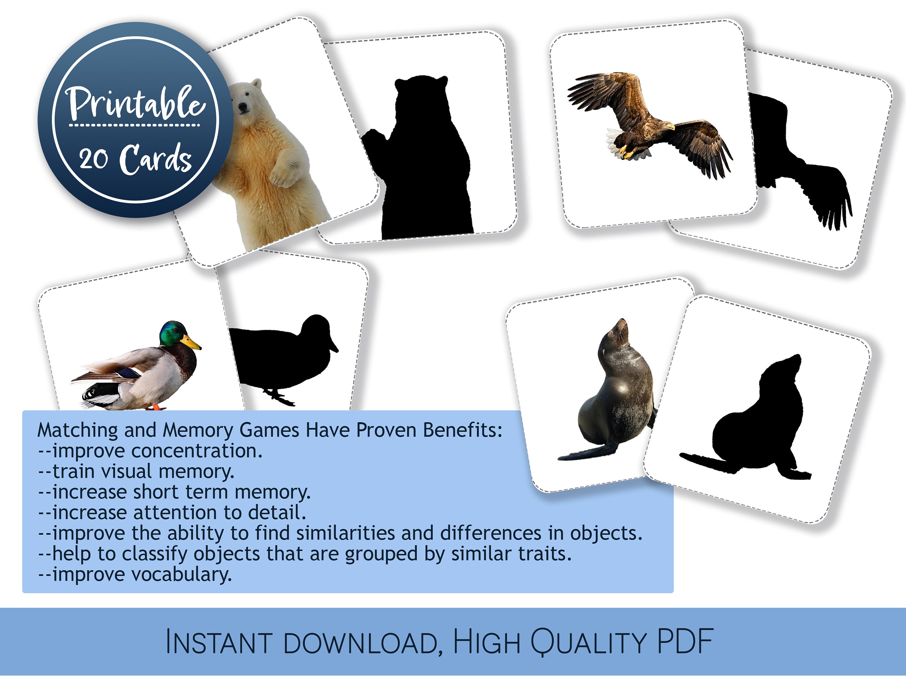 Animal Shadow Matching Cards - Montessori Printable Activity - Toddler ...