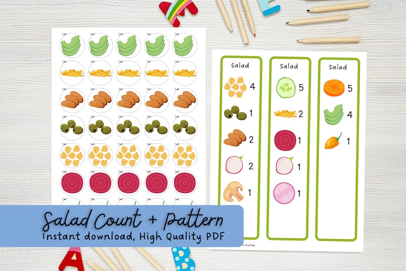 Salad Recipe Pretend Play | Pre-school Activity Counting Game Match ...