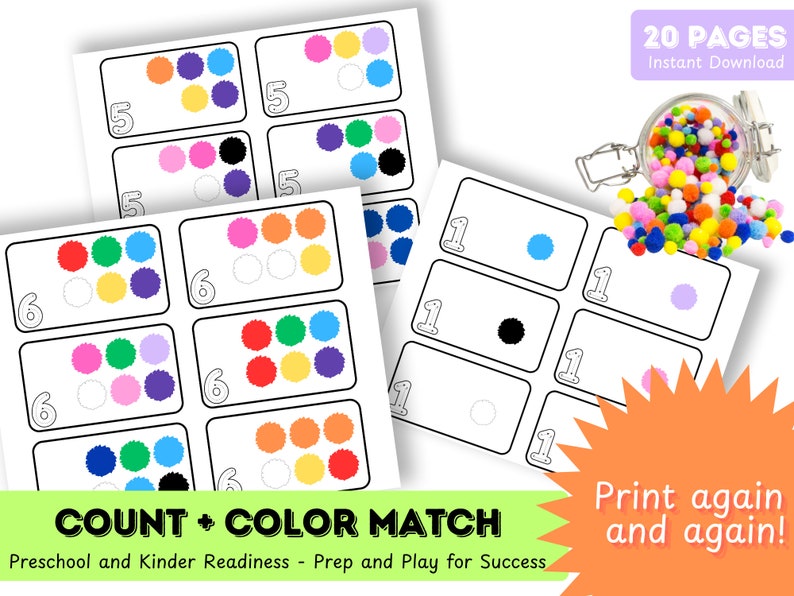 Counting and Color Activity With Pompoms, Numbers 1-10, Matching Colors ...