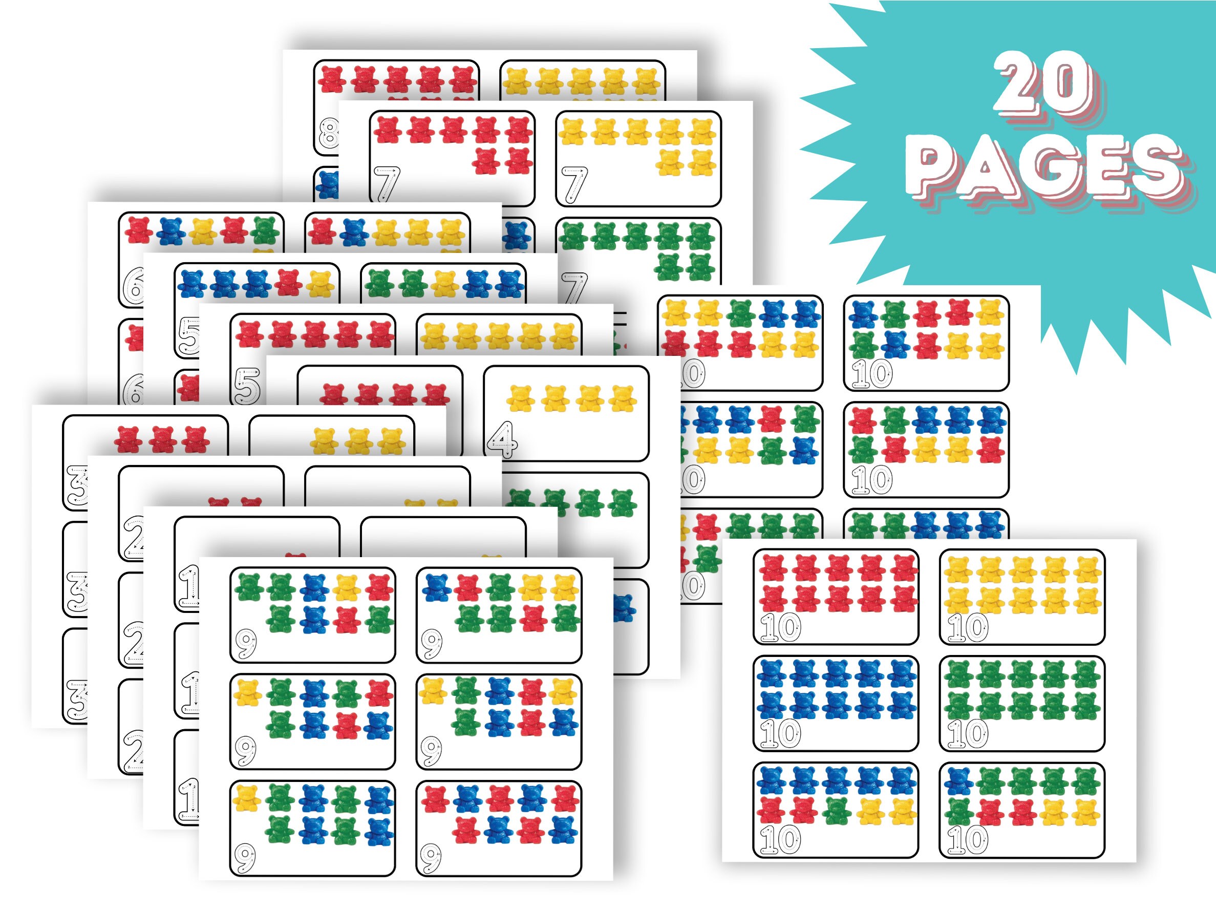 Count and Color Activity With Bear Counters Numbers 1-10, Matching ...