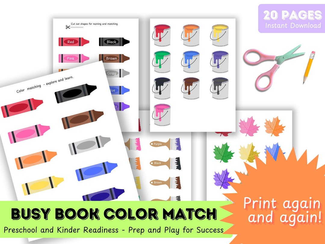 Color Matching Game, Busy Book Printable Educational Activity ...
