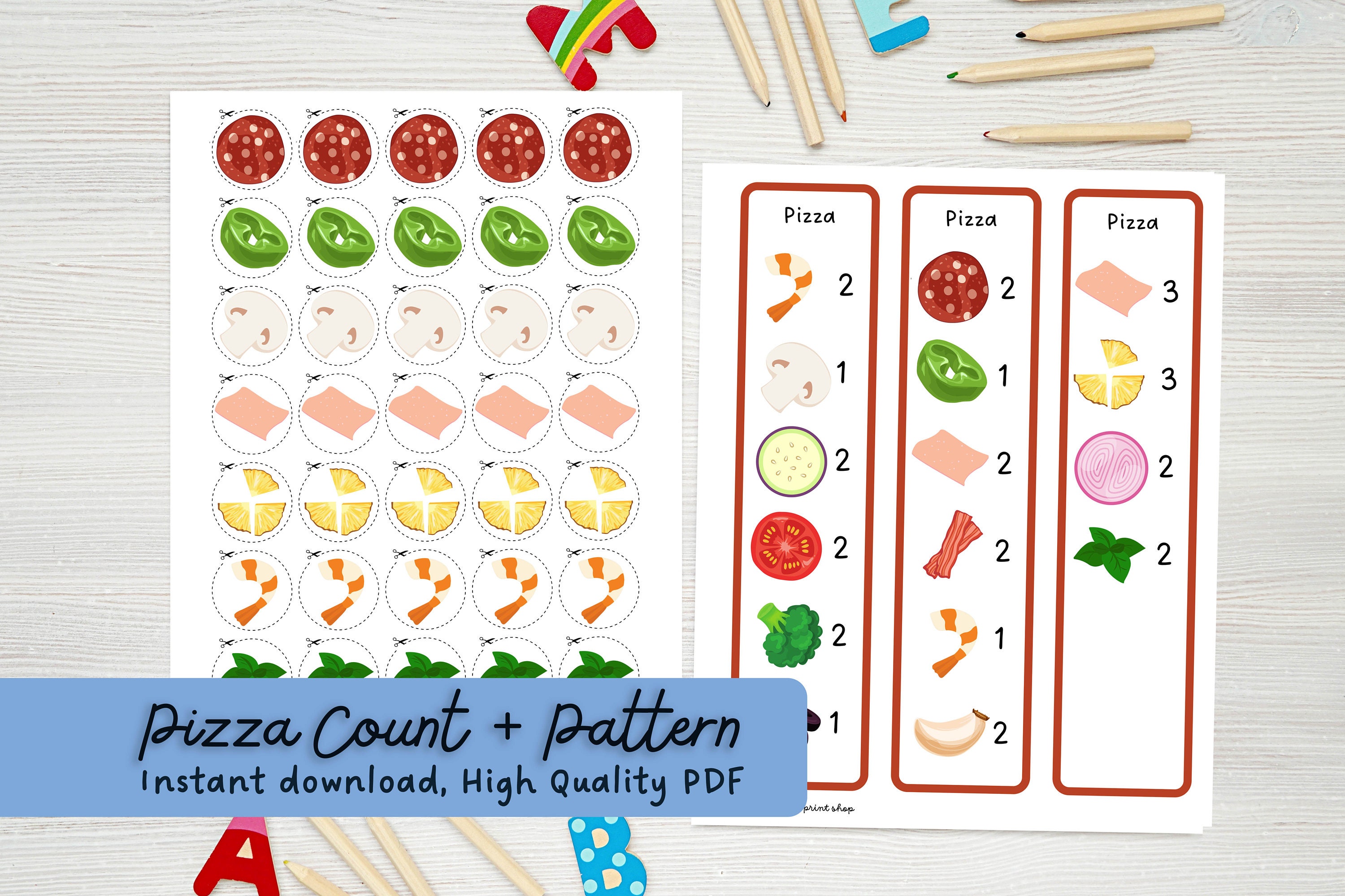 Pizza Recipe Pretend Play Pre-school Activity Counting Game Match ...