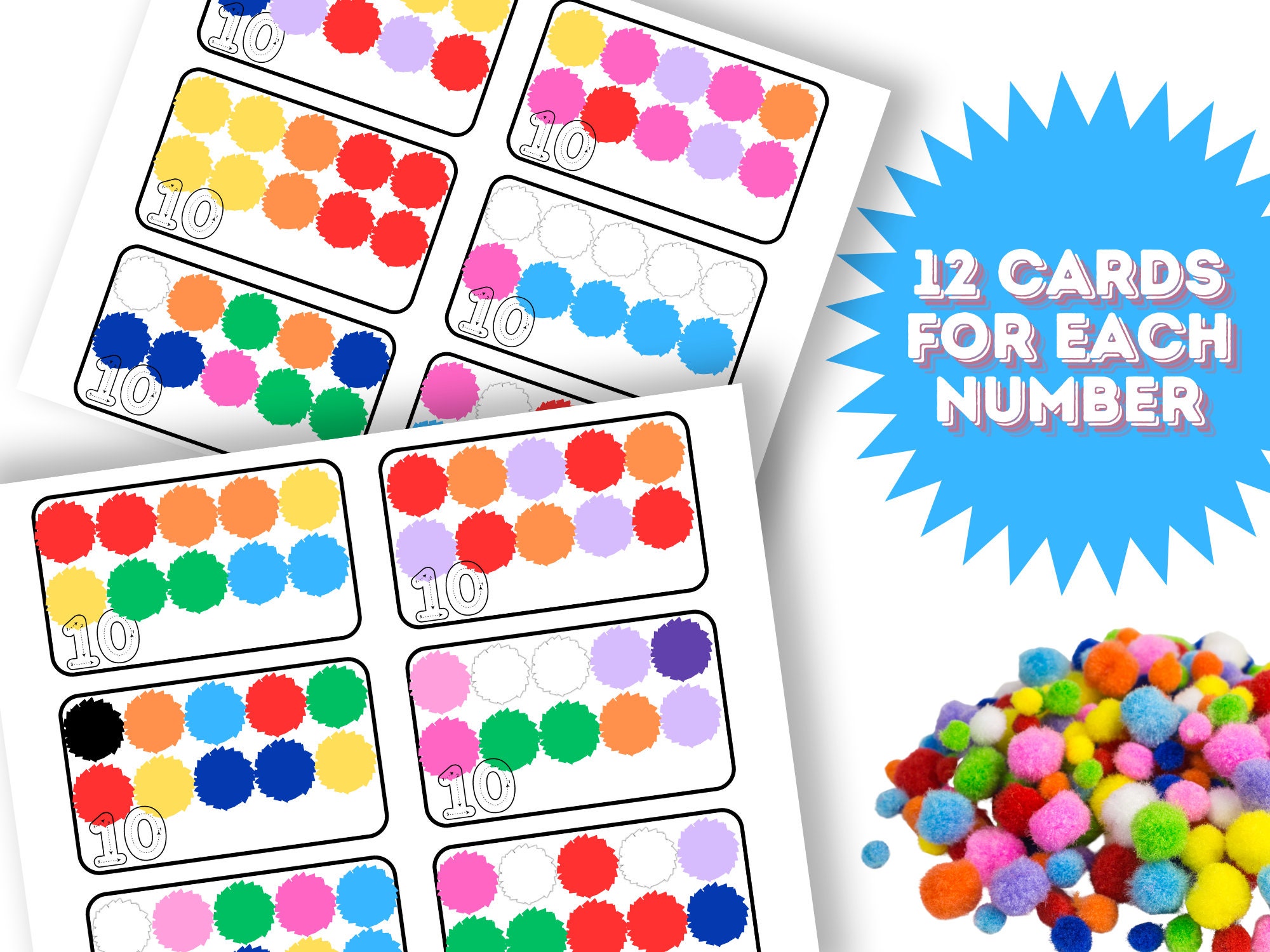 Counting and Color Activity With Pompoms, Numbers 1-10, Matching Colors ...