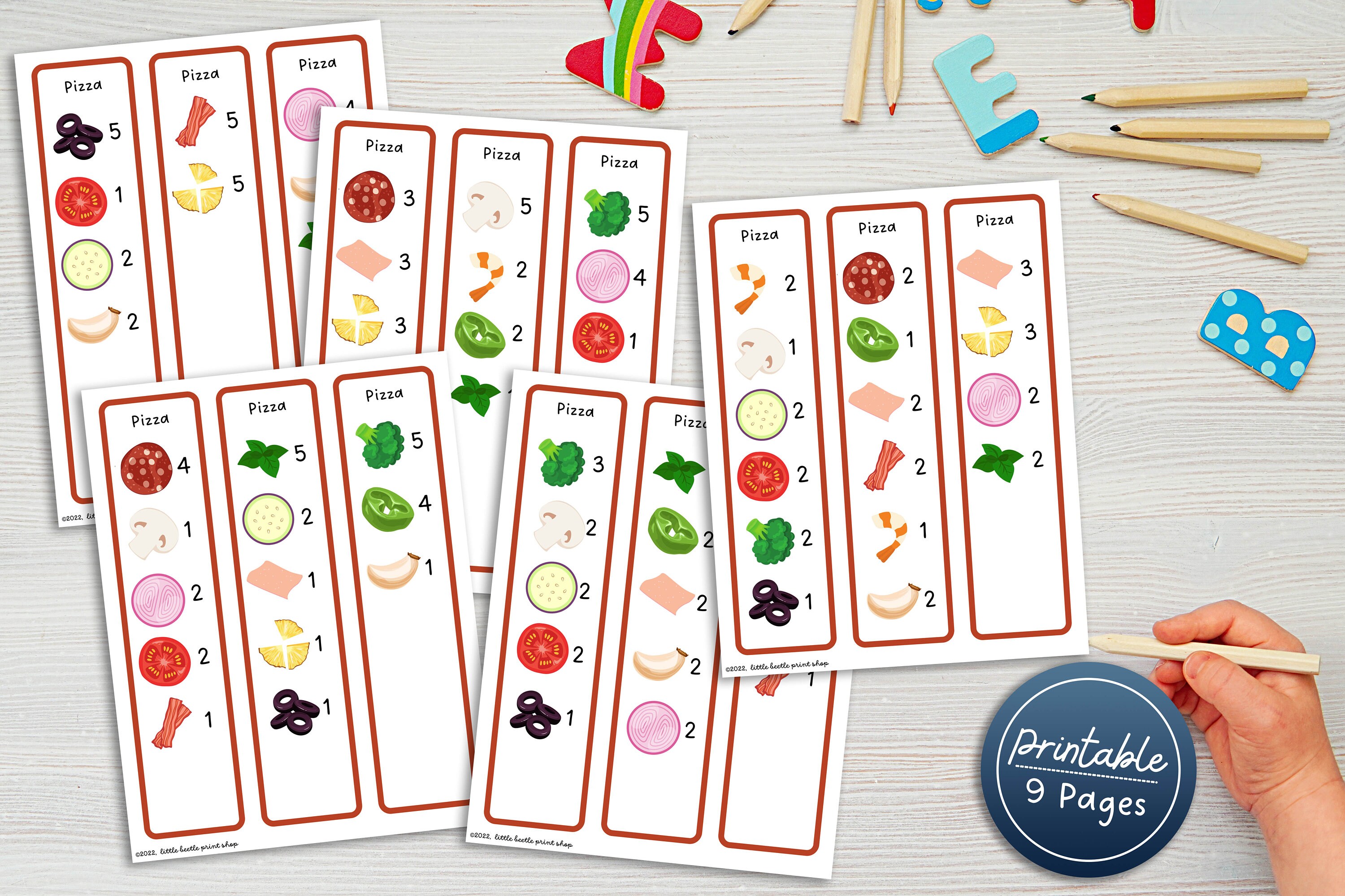 Pizza Recipe Pretend Play | Pre-school Activity Counting Game Match ...