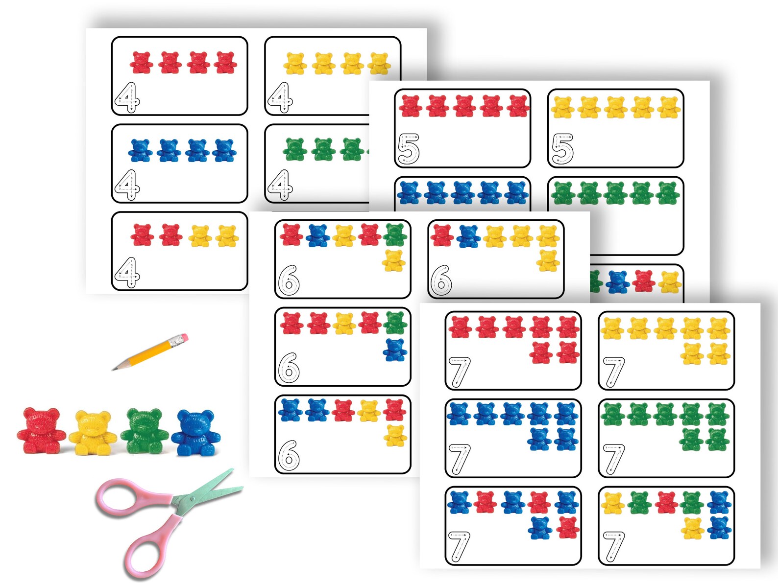 Count and Color Activity With Bear Counters Numbers 1-10, Matching ...