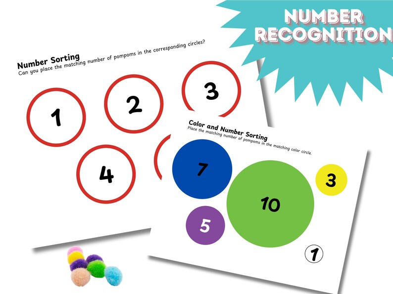 Pompom Learning Mats Counting 1-20 Math Center Activity - Kindergarten ...