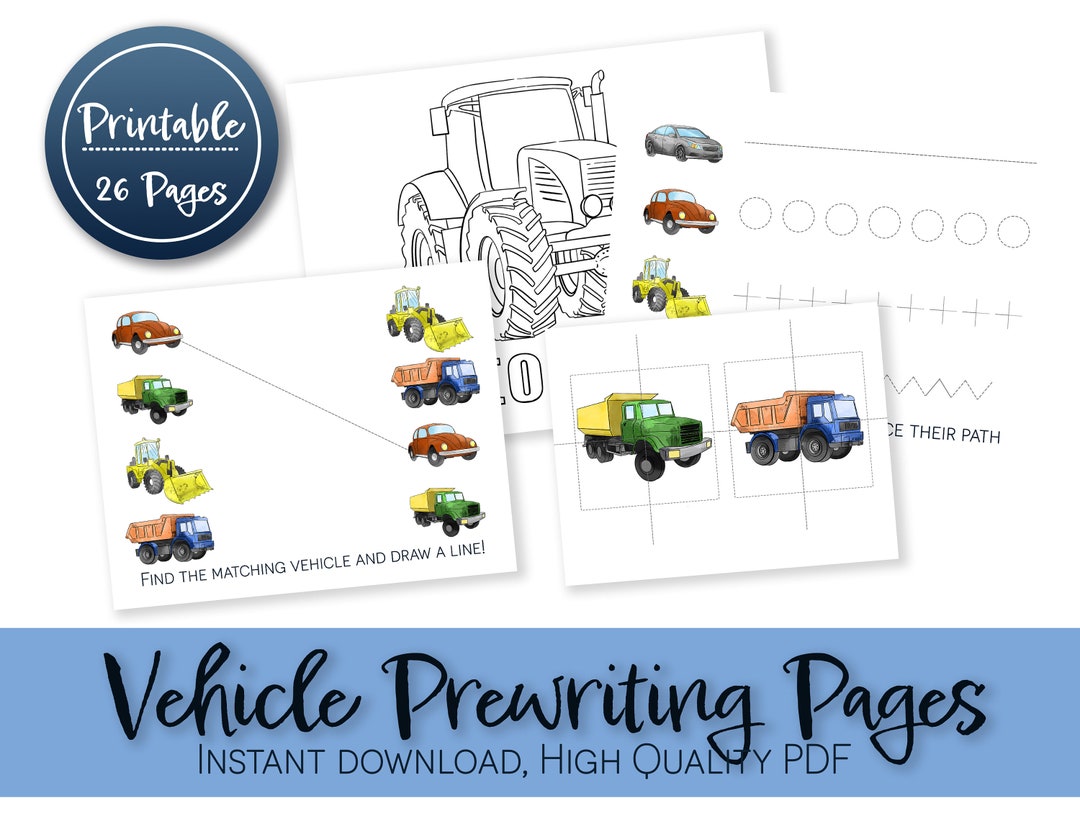 Vehicles Line Toddler Activities & Worksheets - Pre-writing Handwriting ...