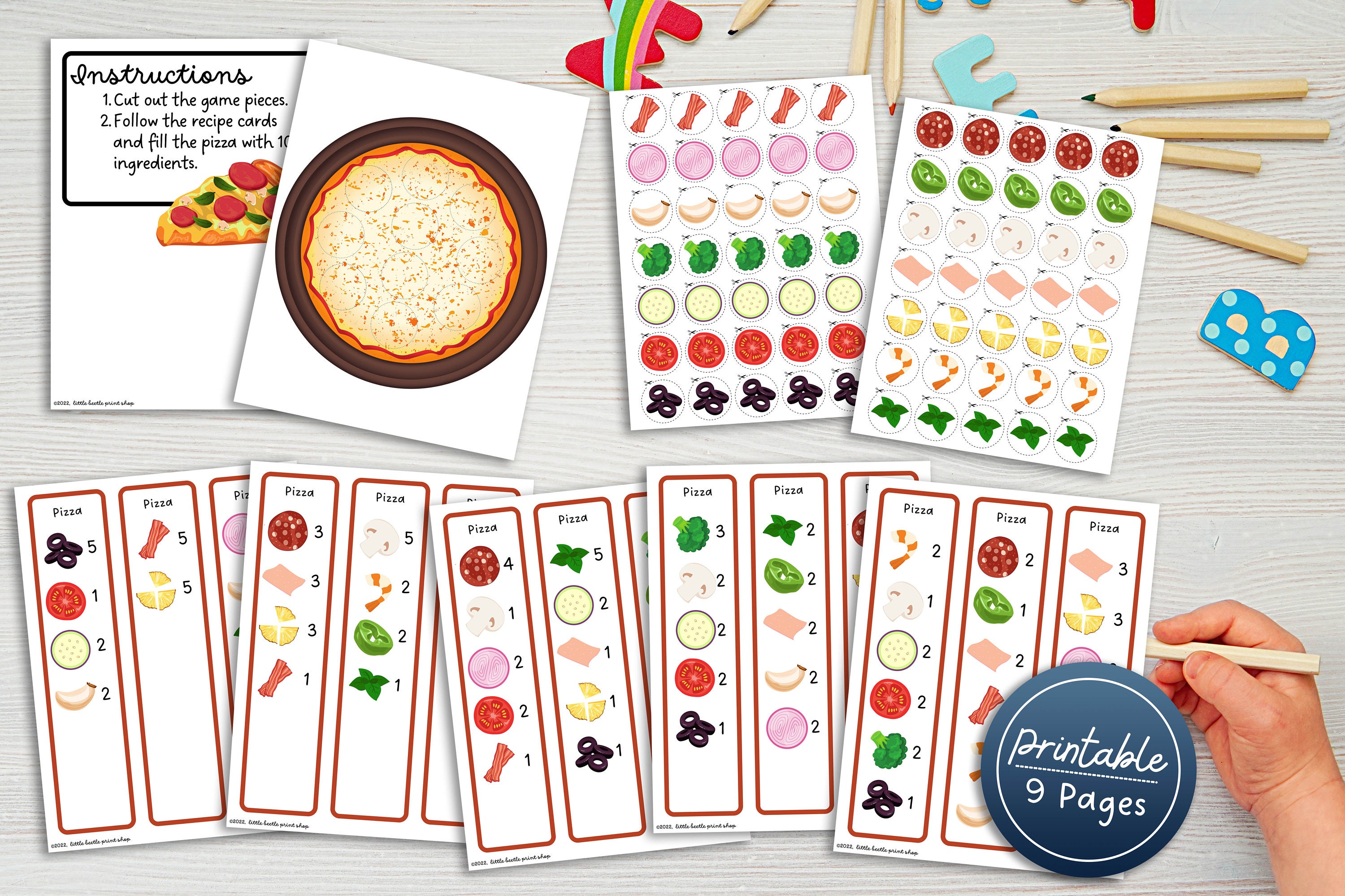 Pizza Recipe Pretend Play | Pre-school Activity Counting Game Match ...