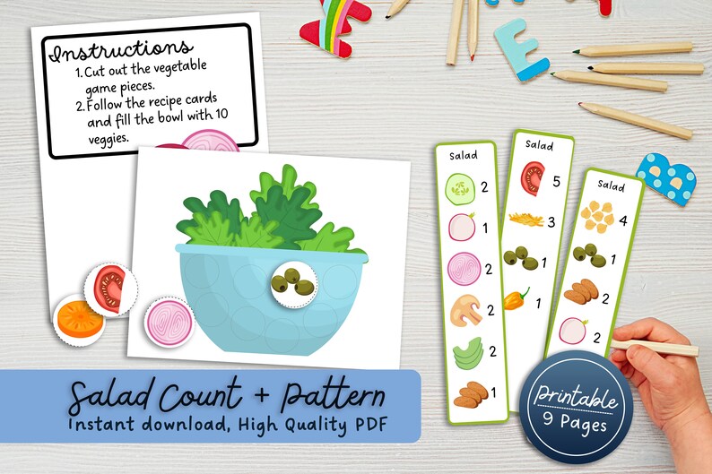 Salad Recipe Pretend Play | Pre-school Activity Counting Game Match ...