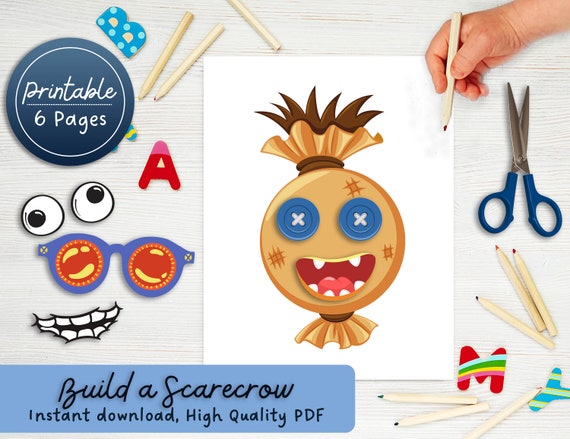Build a Scarecrow Cut and Paste Fall Activity Cutting - Etsy