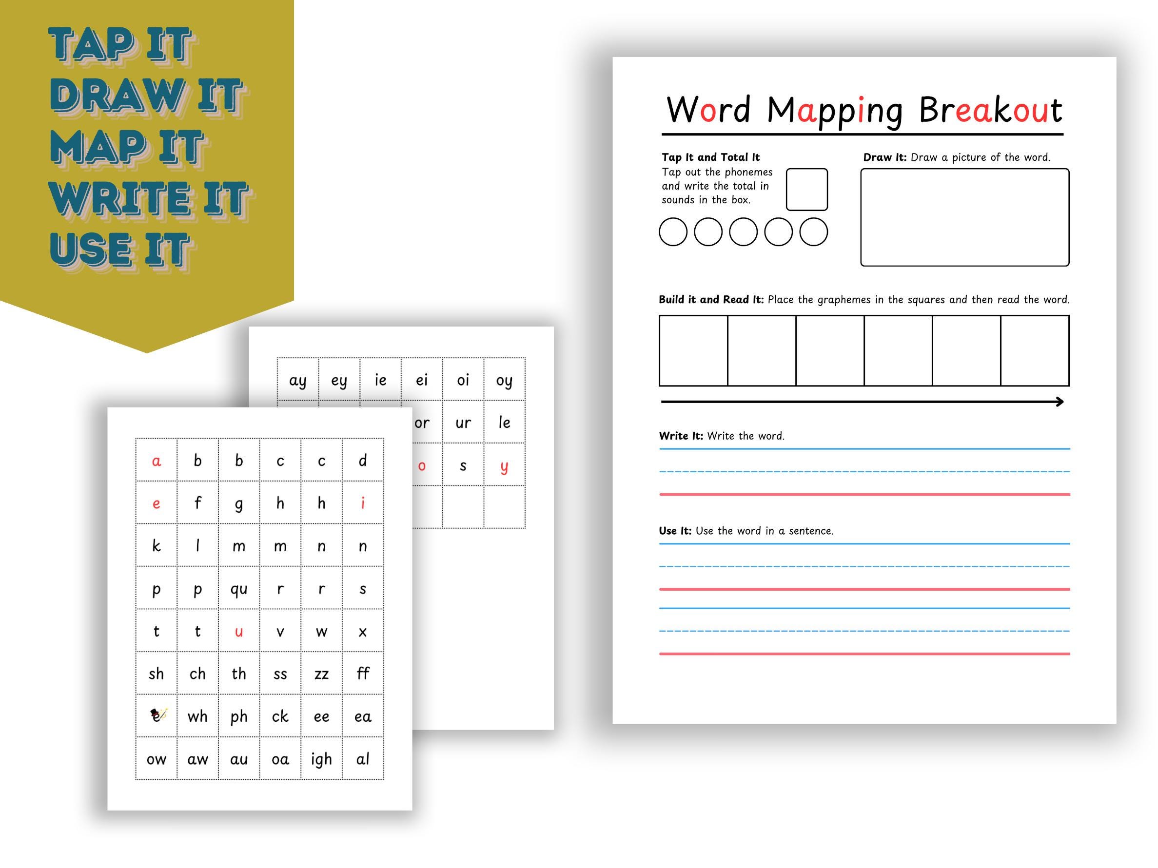 Orthographic Mapping Resource Sheets, Tap It, Graph It, Write It ...