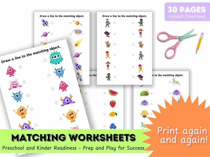 Matching Worksheets | Match the Picture, Kindergarten Preschool ...