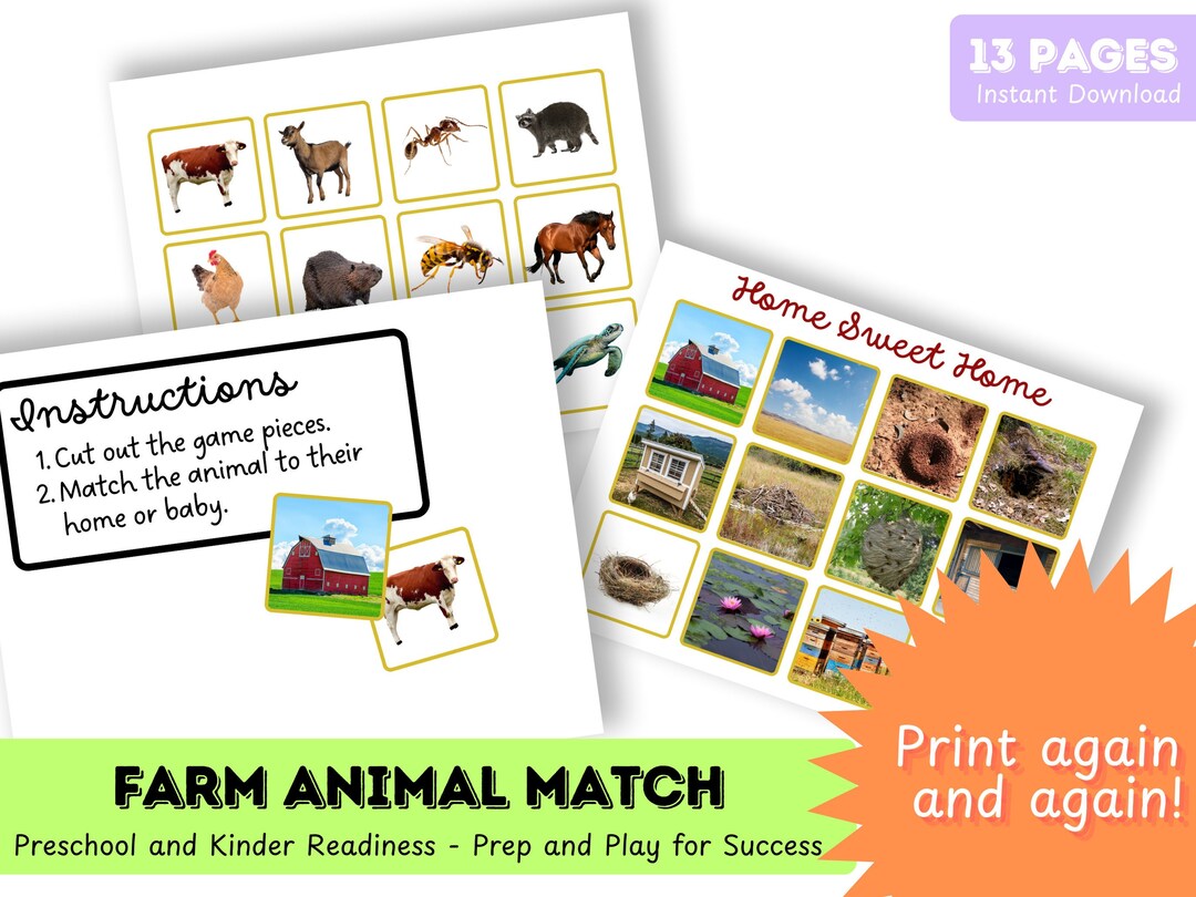 Farm Animal Matching Activity | Montessori Cards Preschool Activity ...