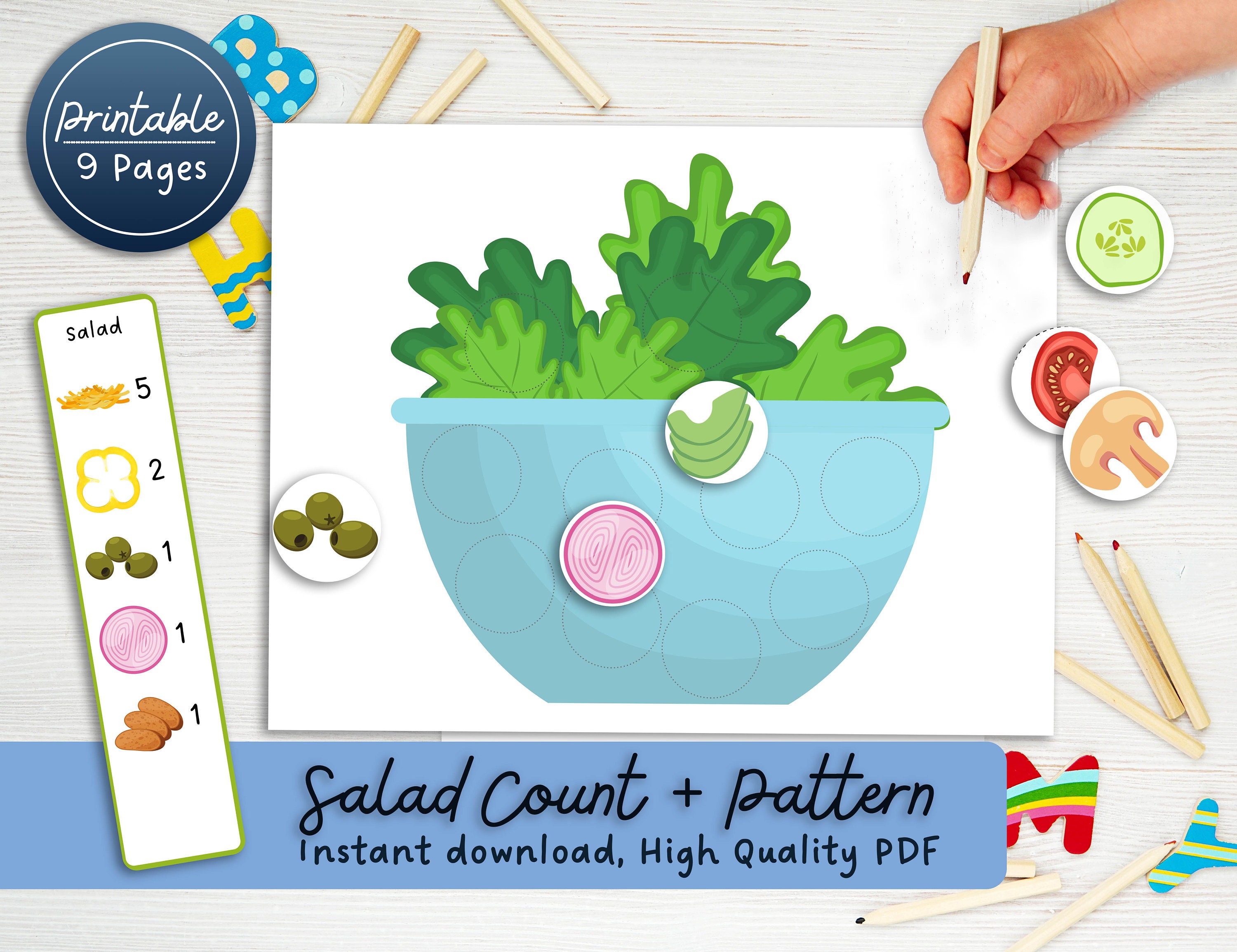 Salad Recipe Pretend Play | Pre-school Activity Counting Game Match ...
