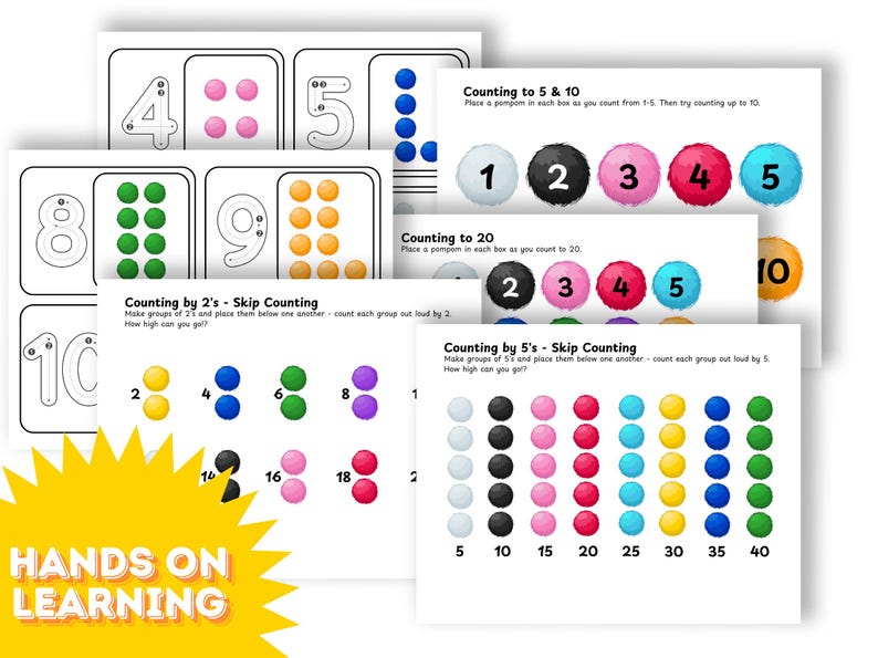 Pompom Learning Mats Counting 1-20 Math Center Activity - Kindergarten ...