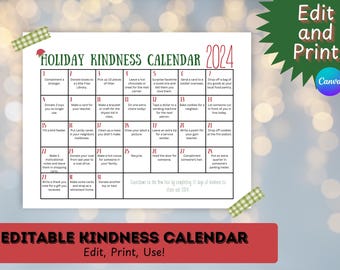 Acts of Kindness Advent Calendar - Christmas Activity Calendar - Etsy