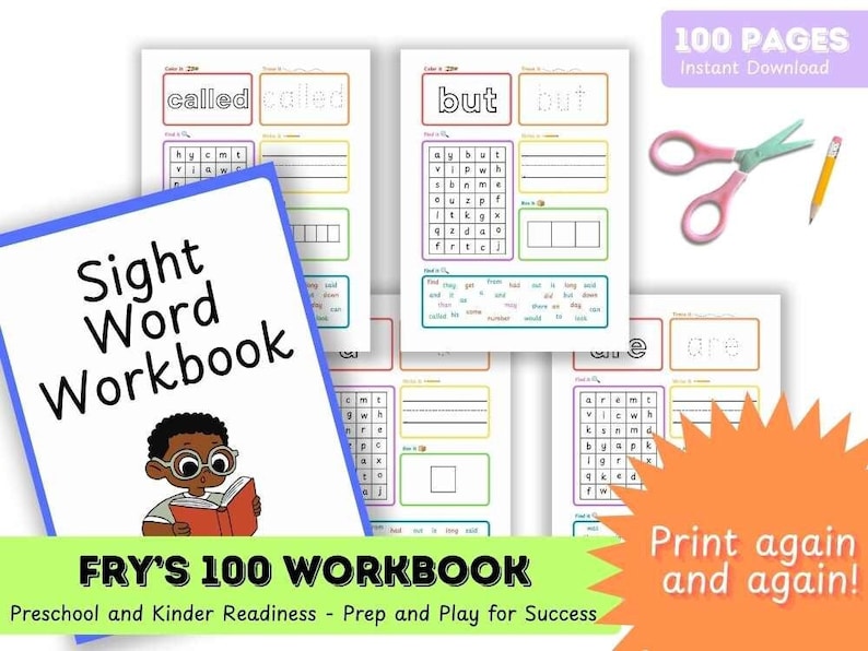 Sight Word Workbook | Fry's 100, Educational Activities Preschool ...