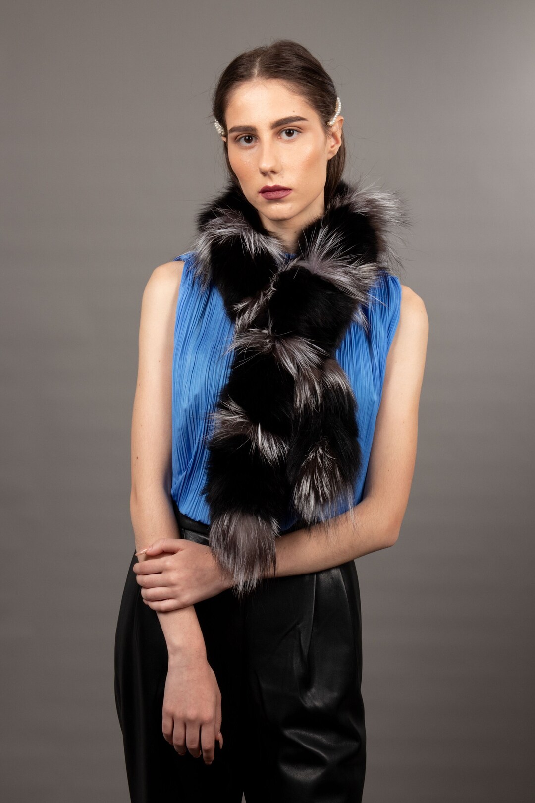 Black Fur Scarf Womens Winter Plush Fox Neck Warmer Elegant - Etsy