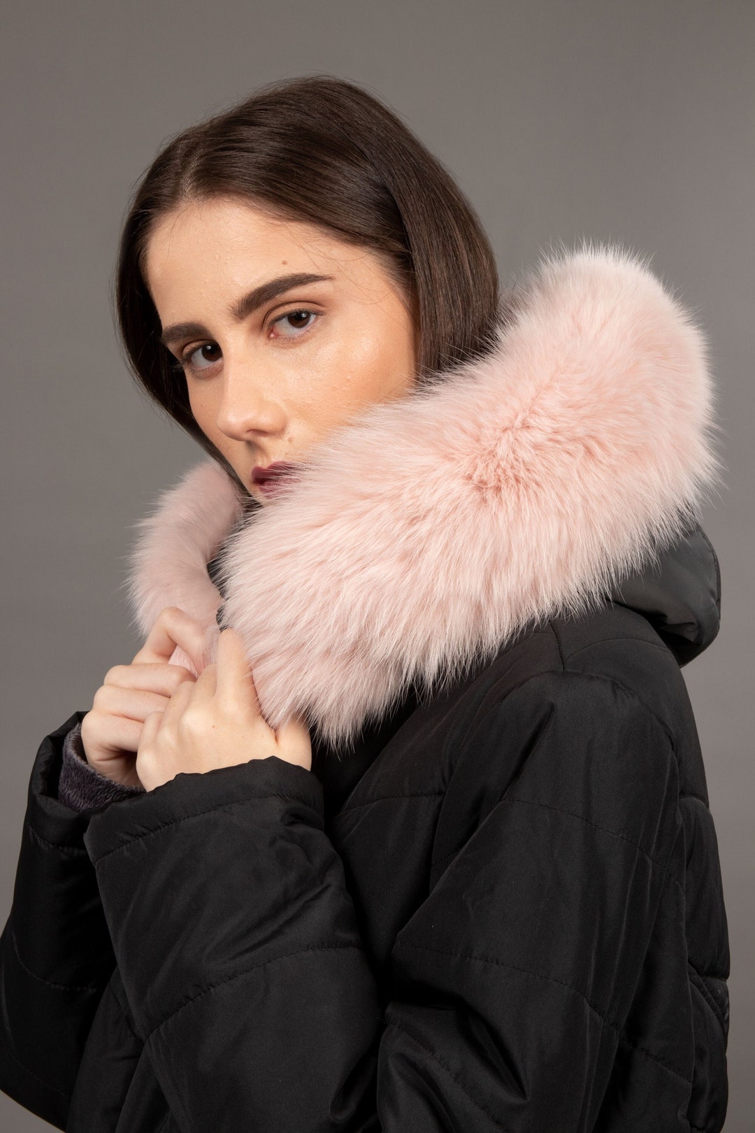 Pink Fur Ruff Fluffy Detachable Hood Trim Adds Glamorous Style and ...