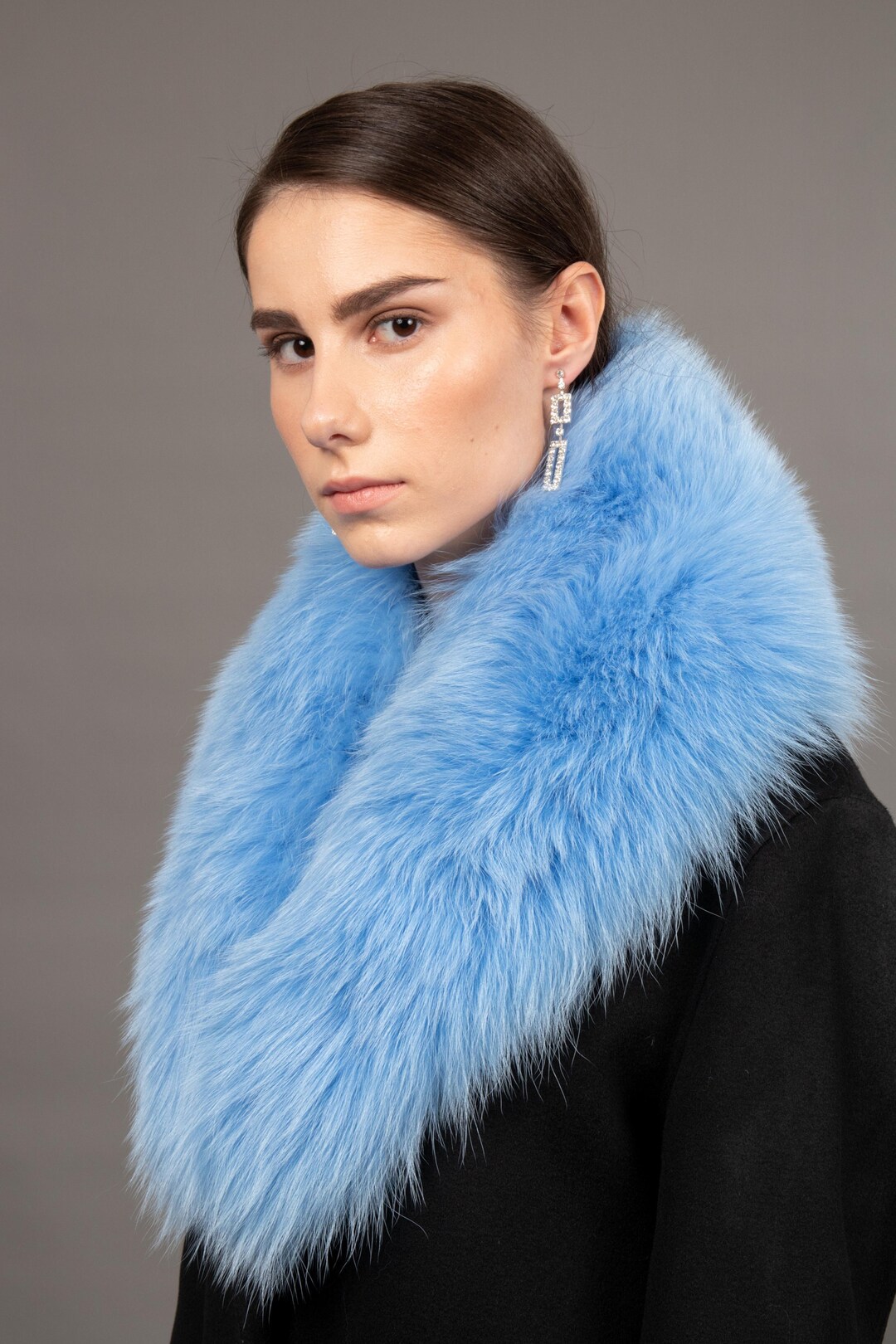Blue Fox Fur Collar, Detachable Fur Scarf, Handmade in Greece - Etsy