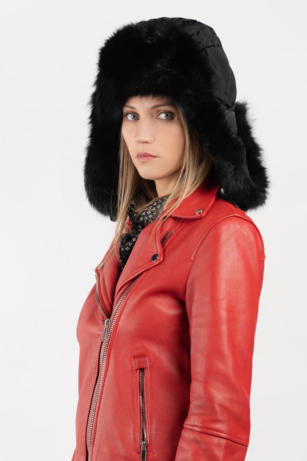 Black Fox Fur Hat Puffy Padded With Ear Flaps Ski Hat Glam Gift for Him ...