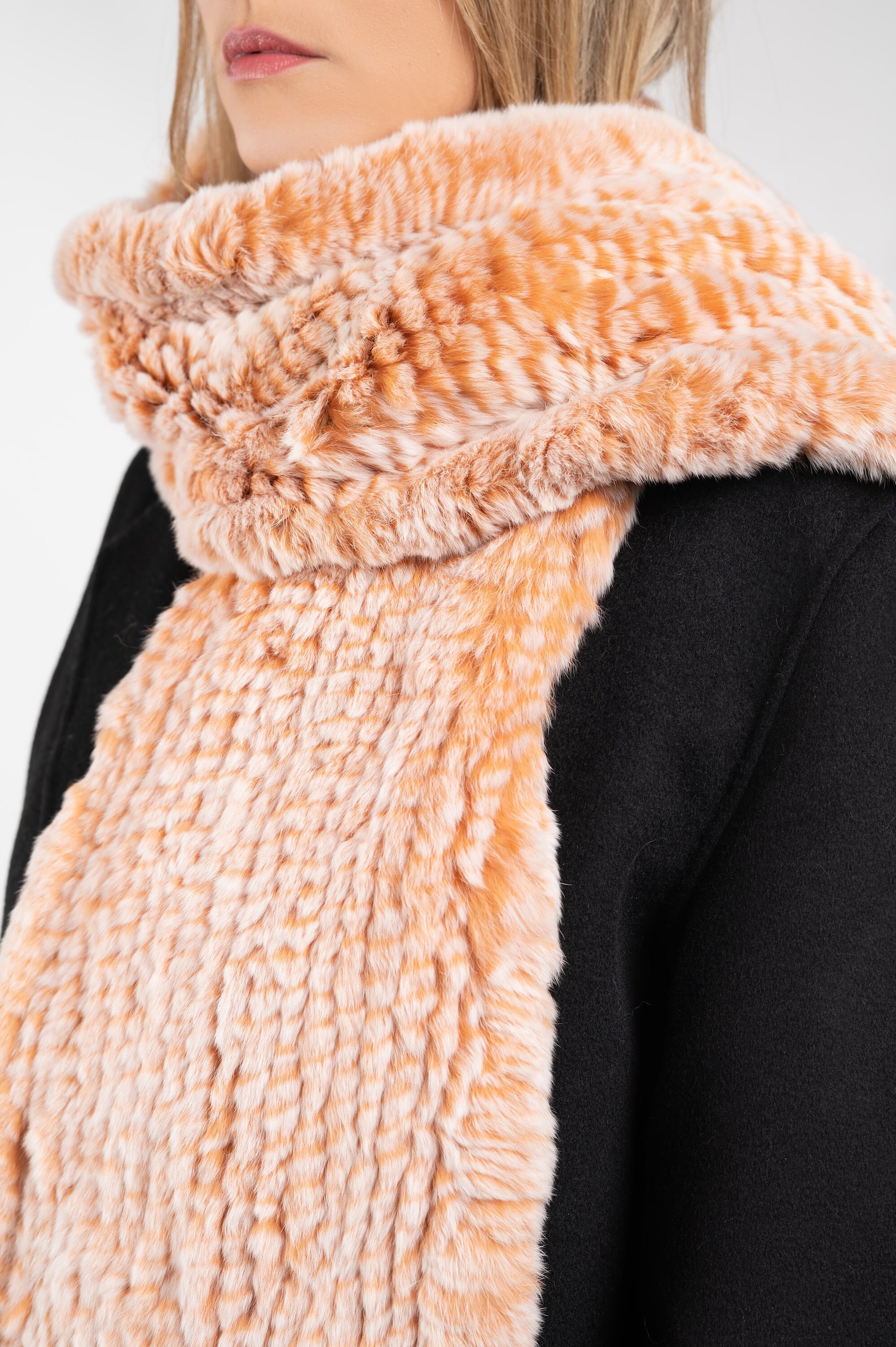 Hand Knitted Rex Rabbit Fur Scarf - Salmon Orange Winter Neck Warmer - Etsy