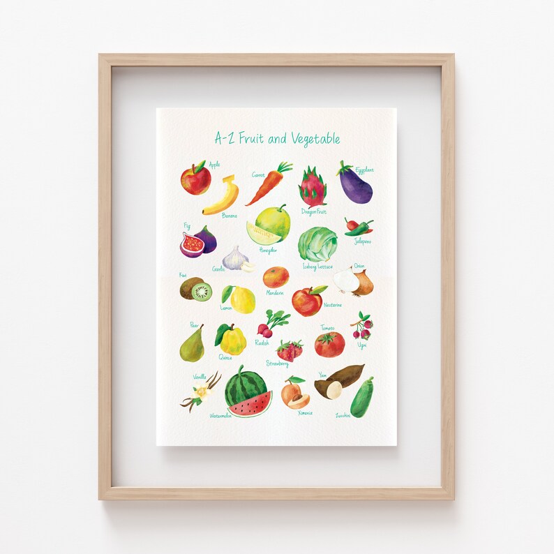 A-Z Fruit and Vegetable Alphabet Wall Art ABC Nursery Poster - Etsy