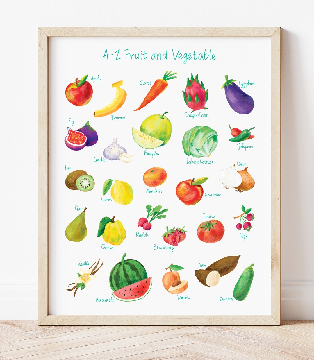 DIGITAL DOWNLOAD_A-Z Watercolour Fruit and Vegetable Alphabet Wall Art ...