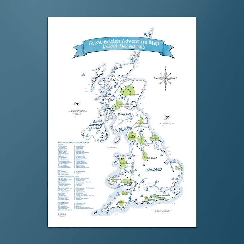 A3 Great British Adventure Map of National Parks and - Etsy