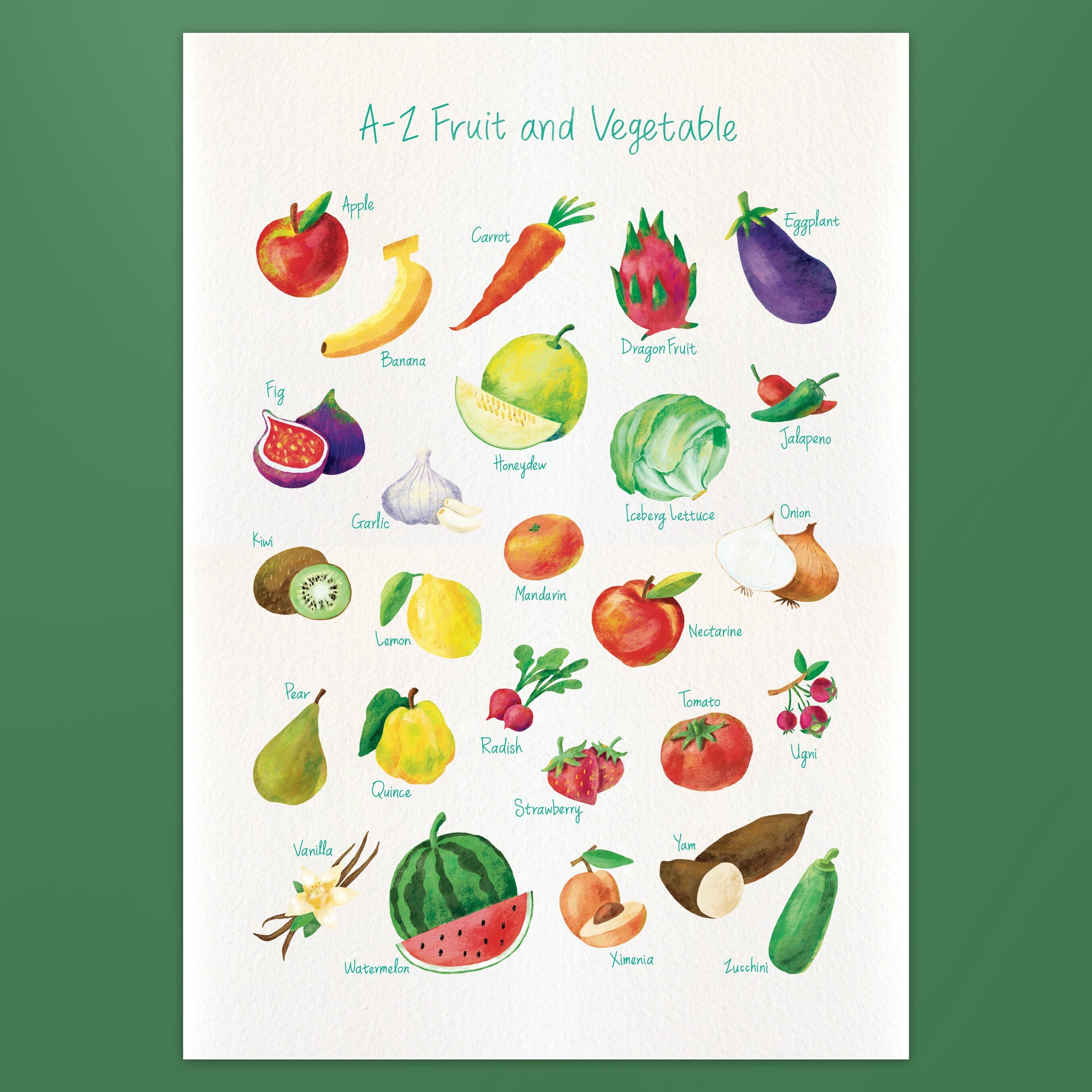 A-Z Fruit and Vegetable Alphabet Wall Art ABC Nursery Poster - Etsy