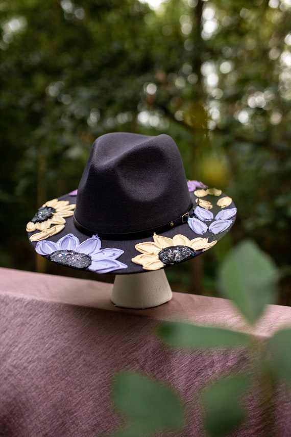 Floral hand painted felt hat | Etsy